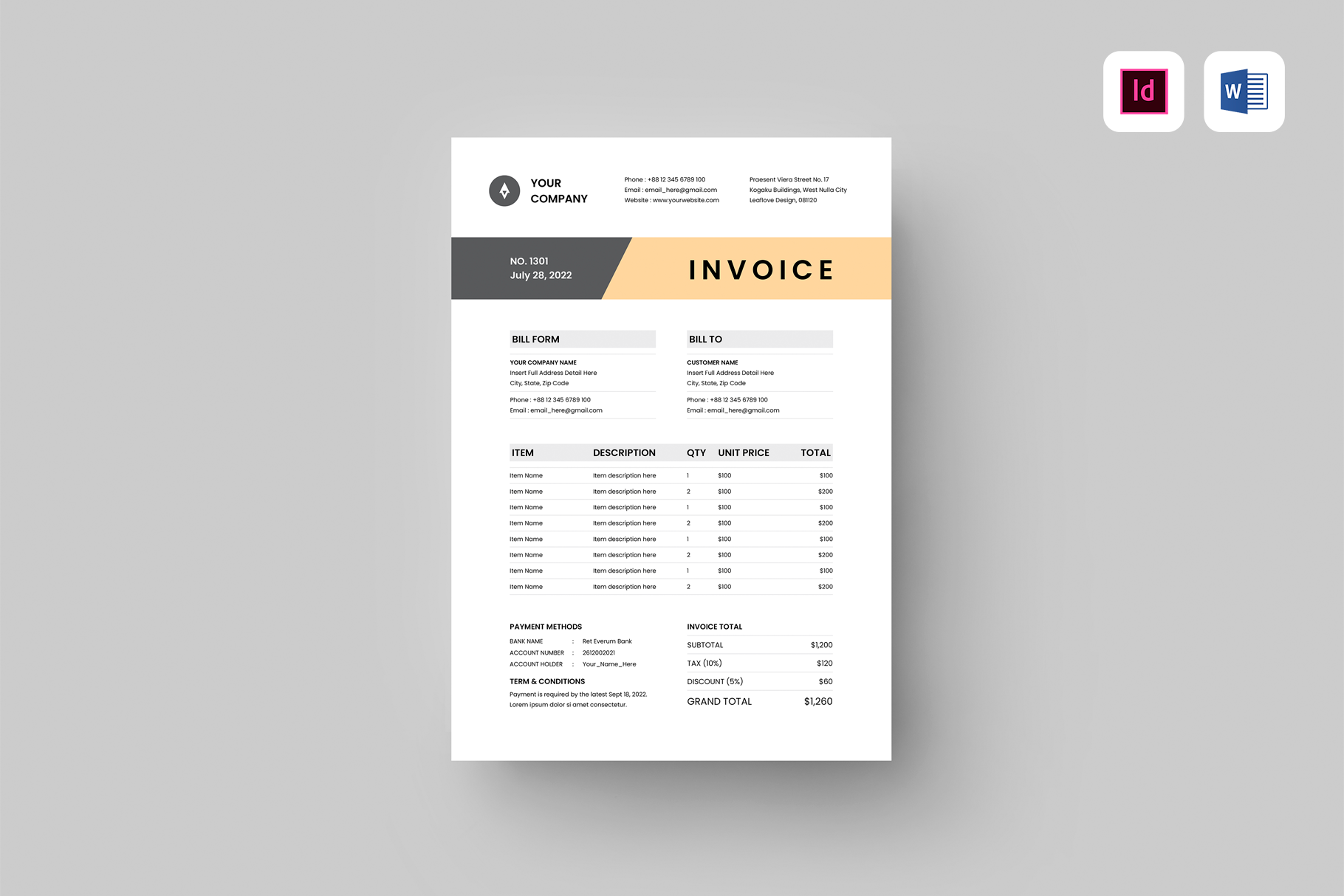 Invoice | MS Word & Indesign, a Stationery Template by Leaflove