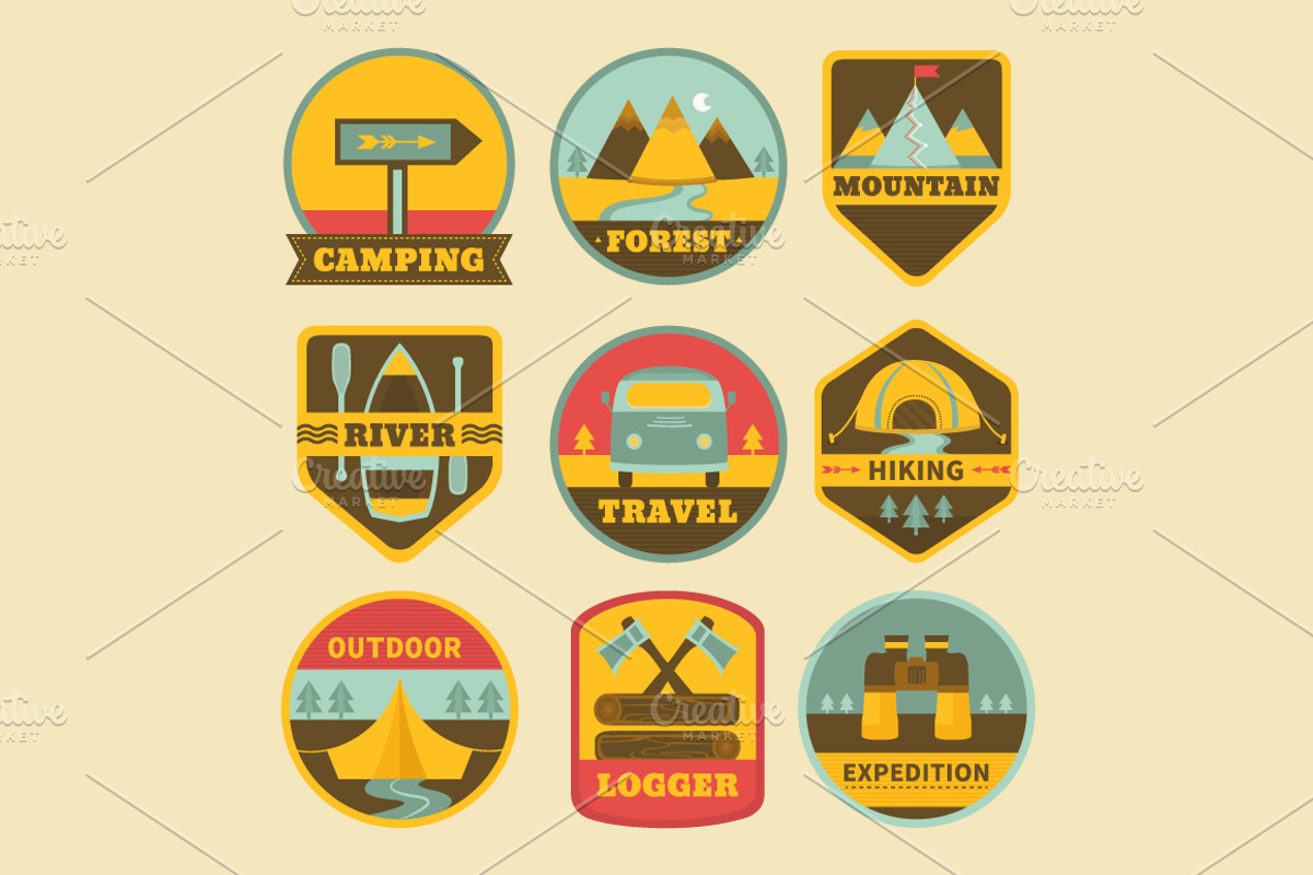18 Camping logos templates, a Branding & Logo Template by Dasha Efremova