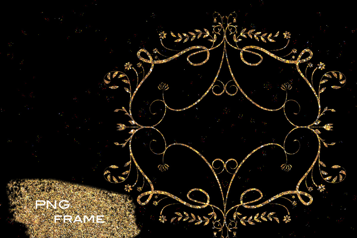 Gold glitter digital 8 paper+frame, a Pattern Graphic by Futurel