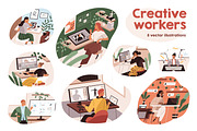 Creative workers at work set, a Technology Illustration by Good Studio ...