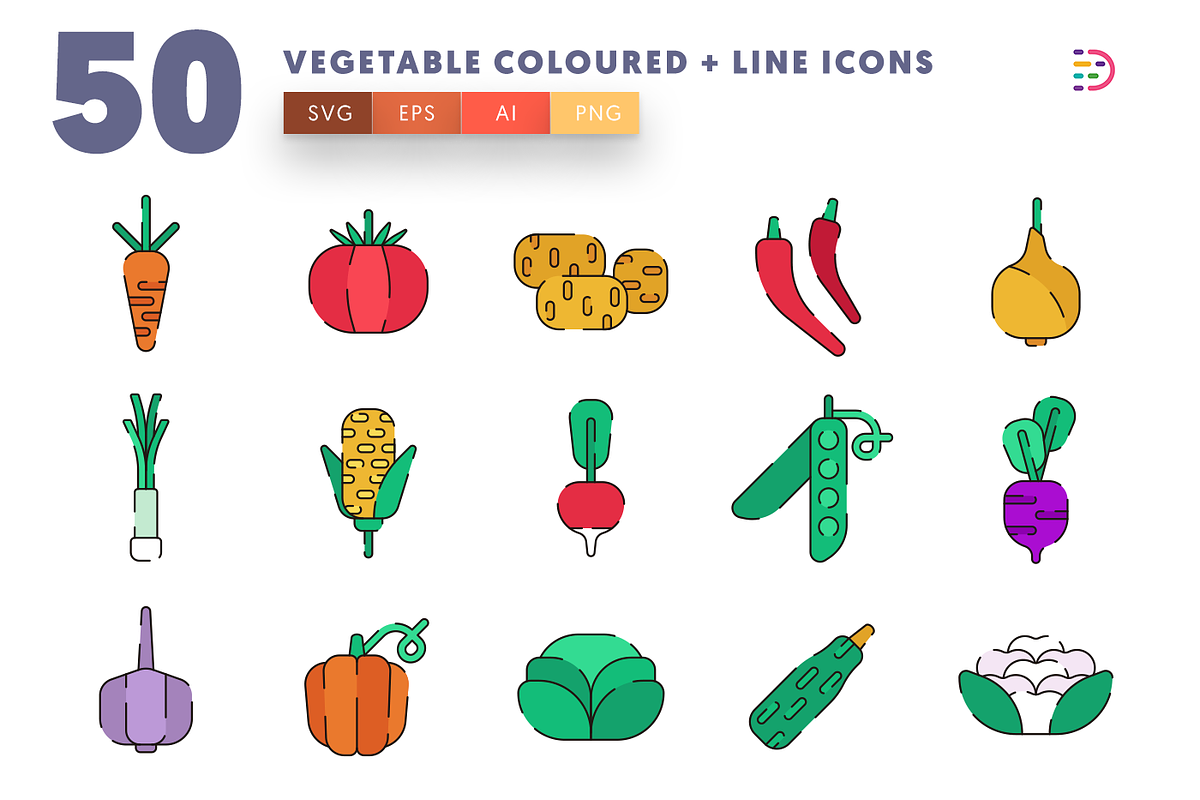Vegetable Coloured & Lines Icons | Download SVG, PNG, EPS Icons