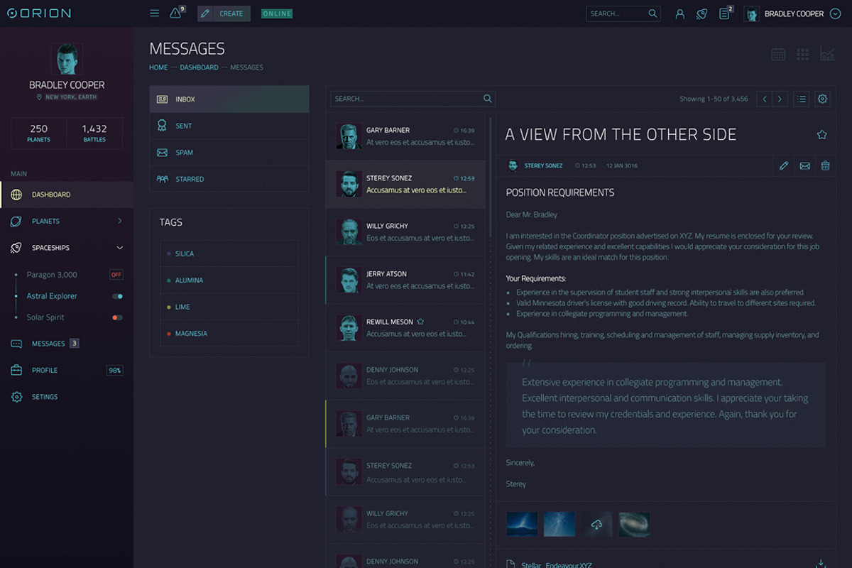 ORION – Sci-Fi Dashboard, an UI Kit Template by laaqiq