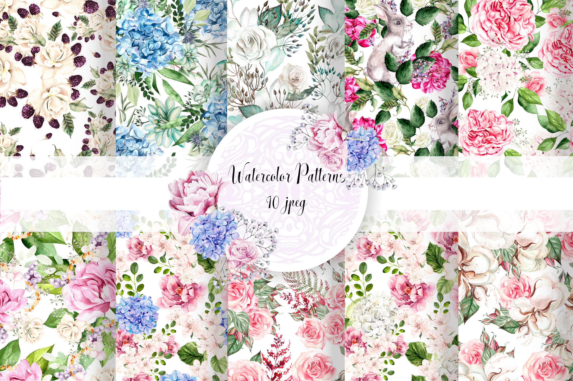 10 Hand Drawn Watercolor patterns, a Pattern Graphic by Knopazyzy