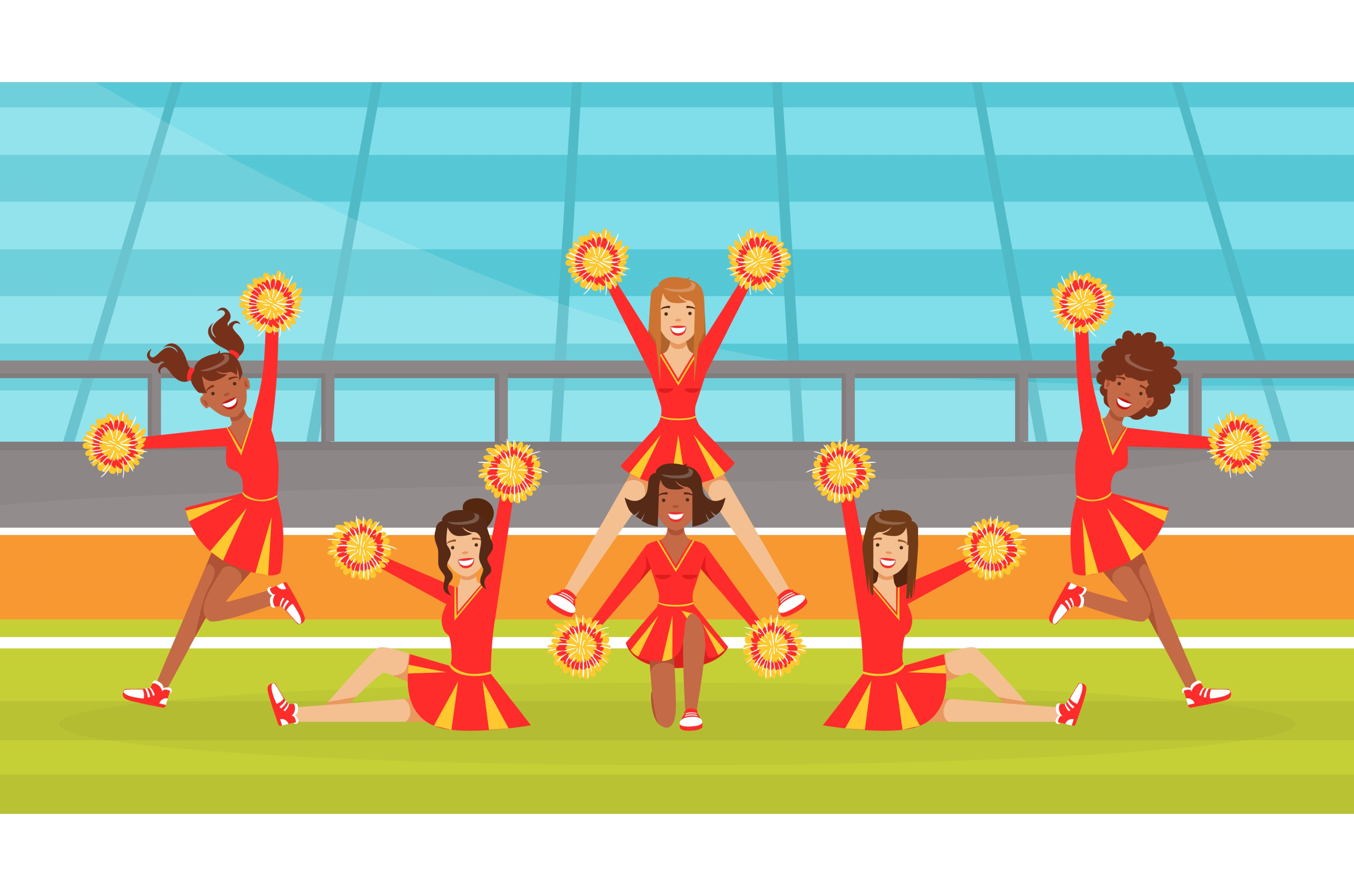Cheerleading Team Dancing Together | Education Illustrations ~ Creative ...