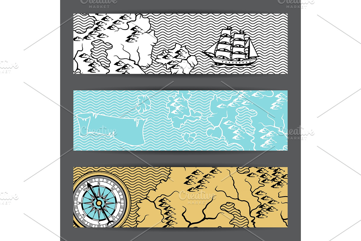 Banners with old nautical map., a Transportation Illustration by incomible