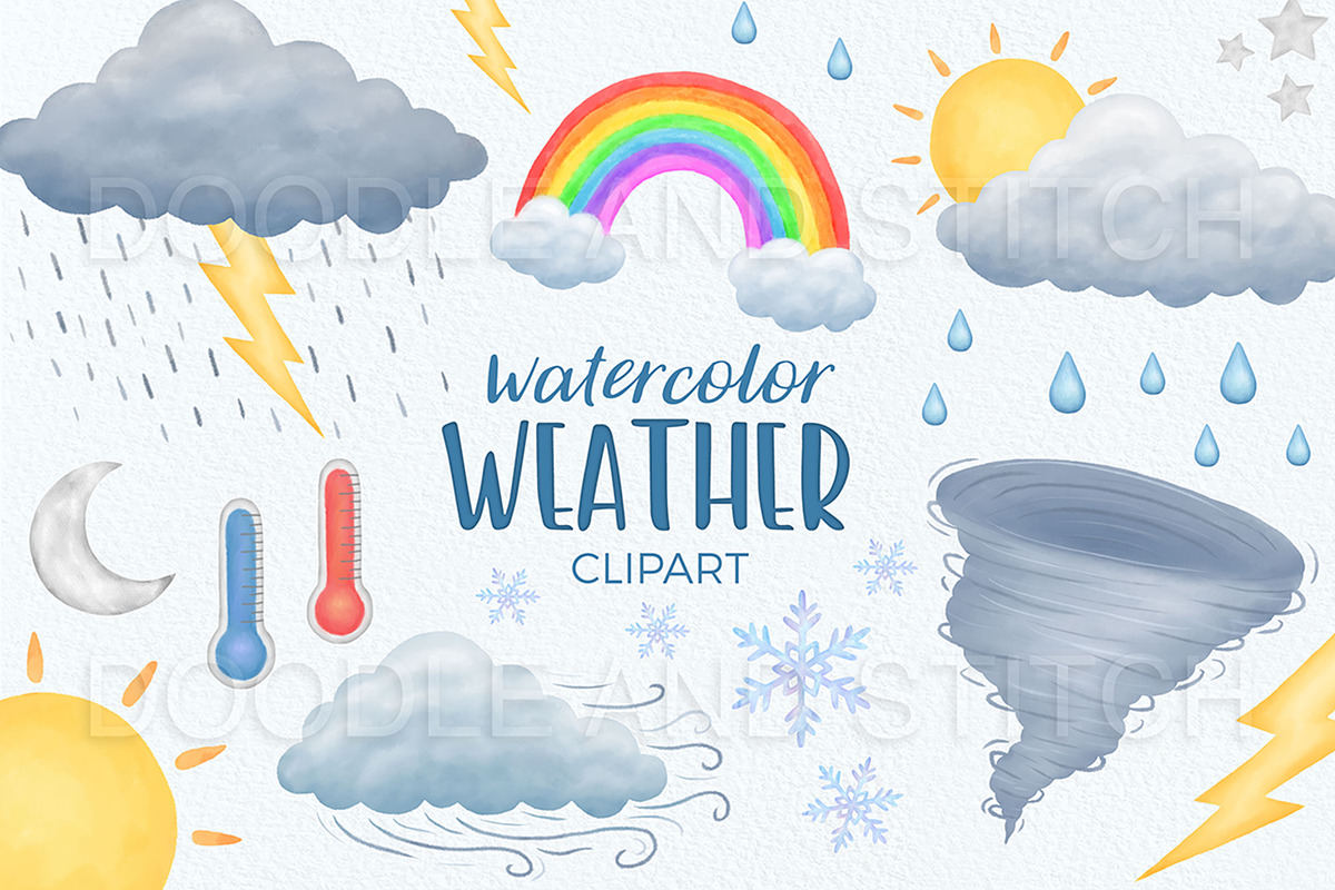 Watercolor Weather Illustrations, an Illustration by Doodle and Stitch