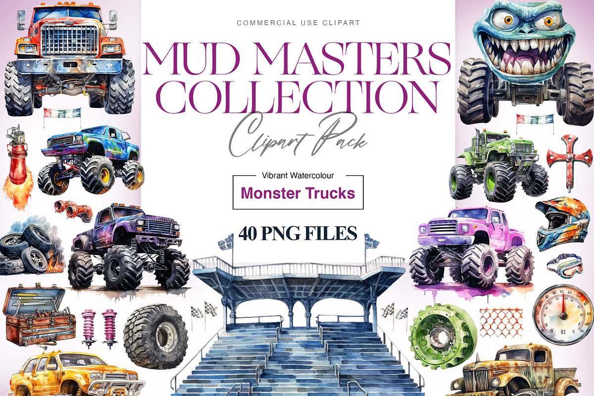 Watercolor Monster Truck Clipart