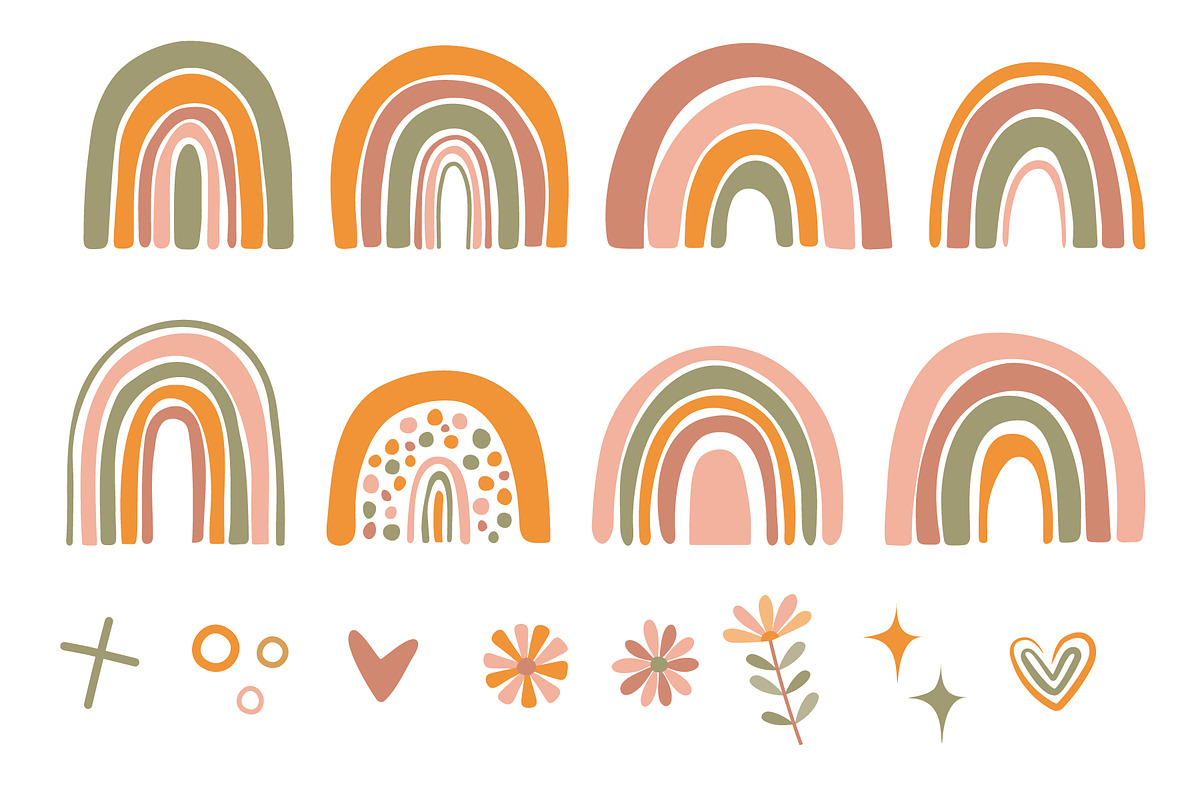 Boho Rainbow Clipart Set