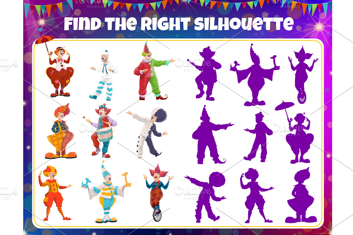 Shadow match game, clowns, an Education Illustration by Vector ...