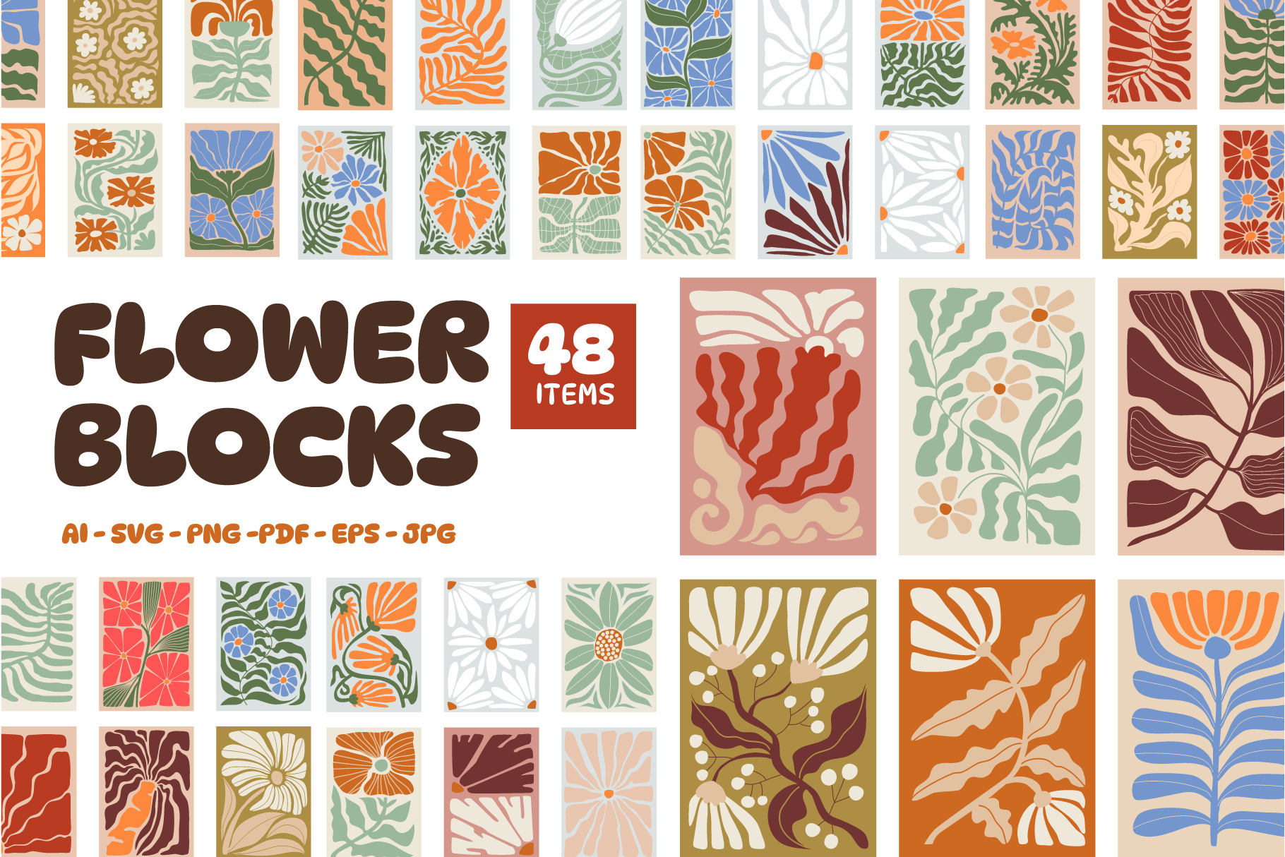 Vintage Flower Blocks Art Print
