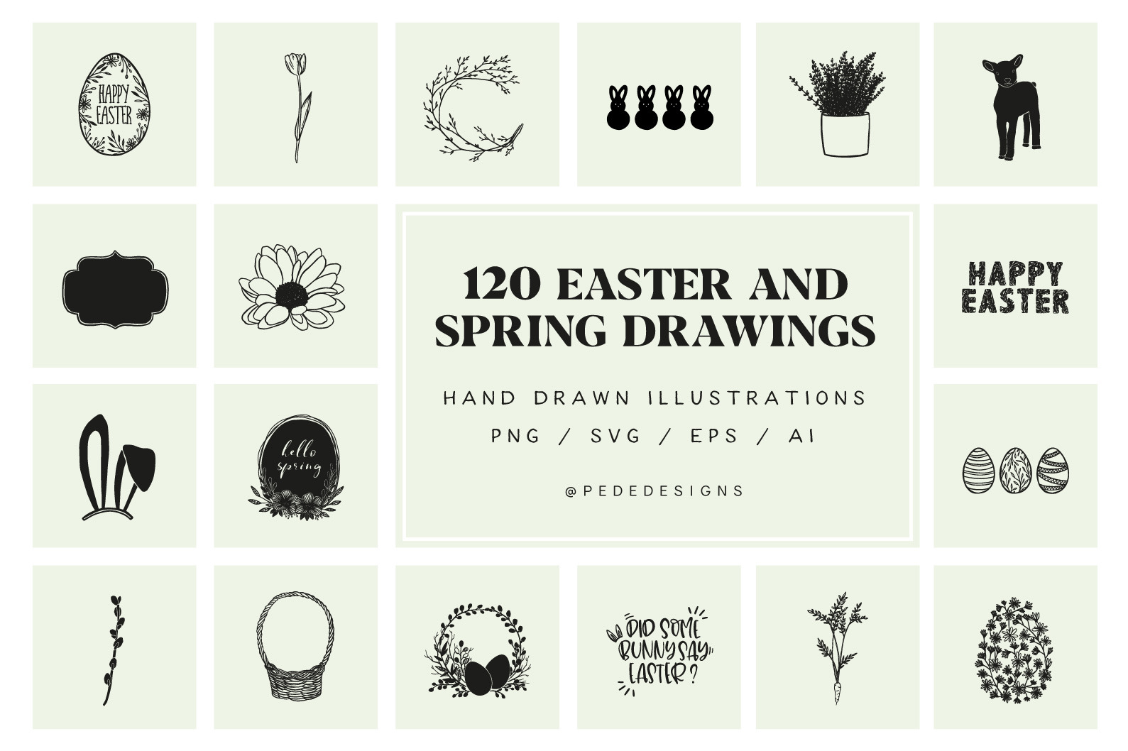 120 Spring & Easter Elements, an Animal Illustration by PeDe Designs ...