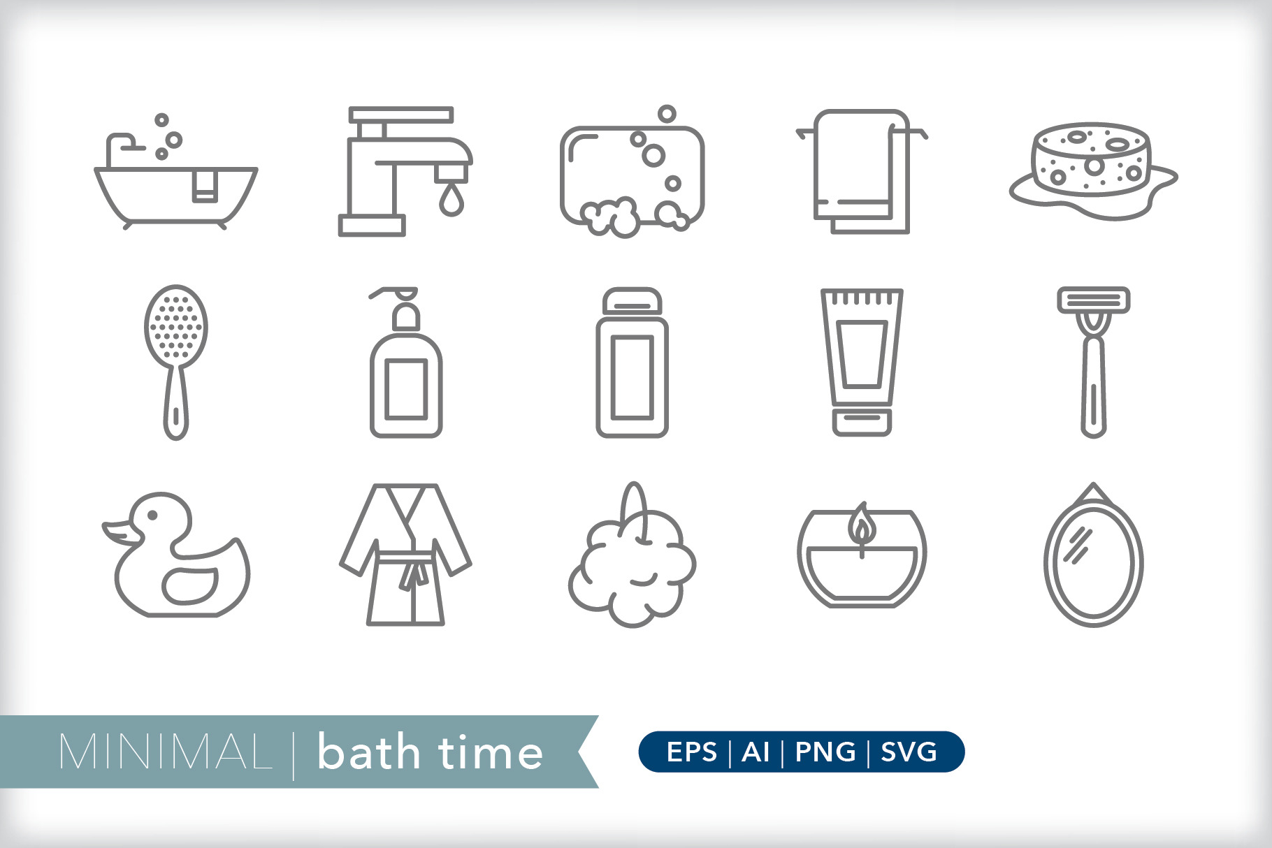 Minimal bath time icons, an Outline Icon by Picture Window | Creative ...