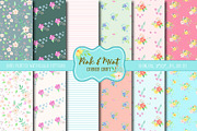Watercolor Digital Paper Pink & Mint, a Pattern Graphic by Corner Croft