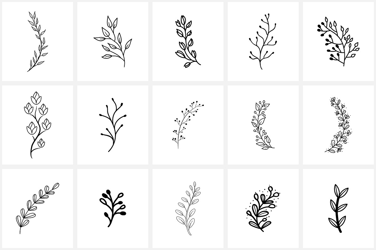 100 Hand Drawn Flowers, a Work Illustration by NatalieArtShop