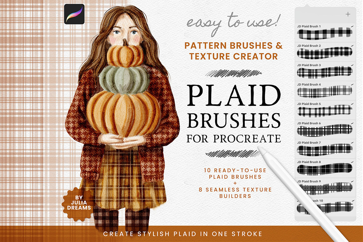 Plaid Effects Brushes Procreate, a Brush Add-On by Julia Dreams