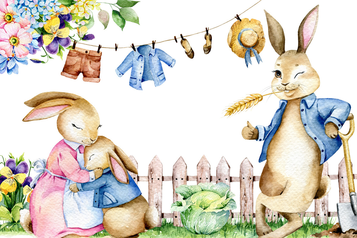 Cute Rabbit Farm Watercolor Clipart, an Animal Illustration by ...