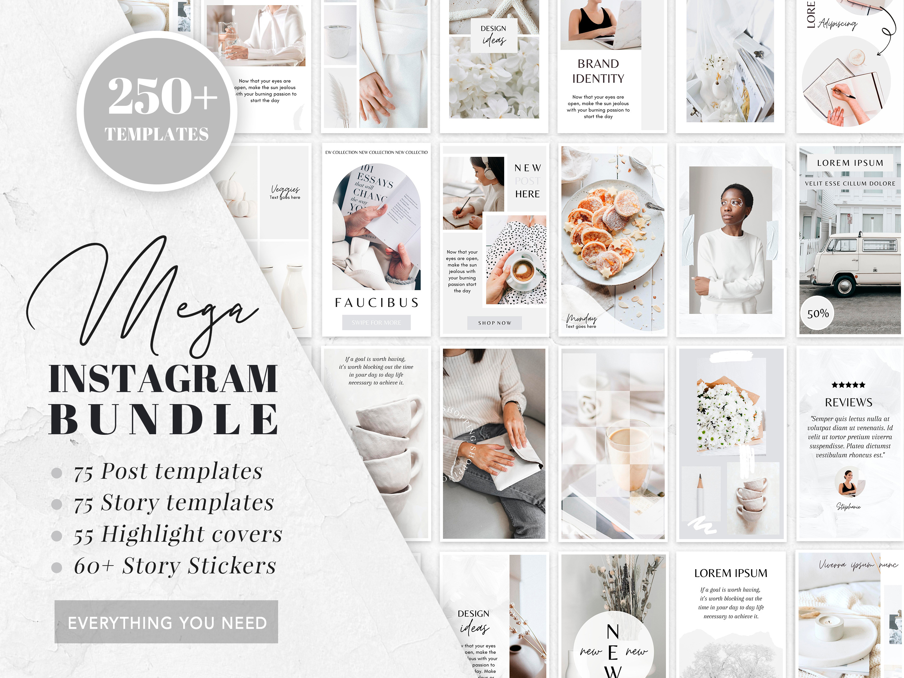 Instagram Template Bundle White, a Social Media Template by SwitzerShop