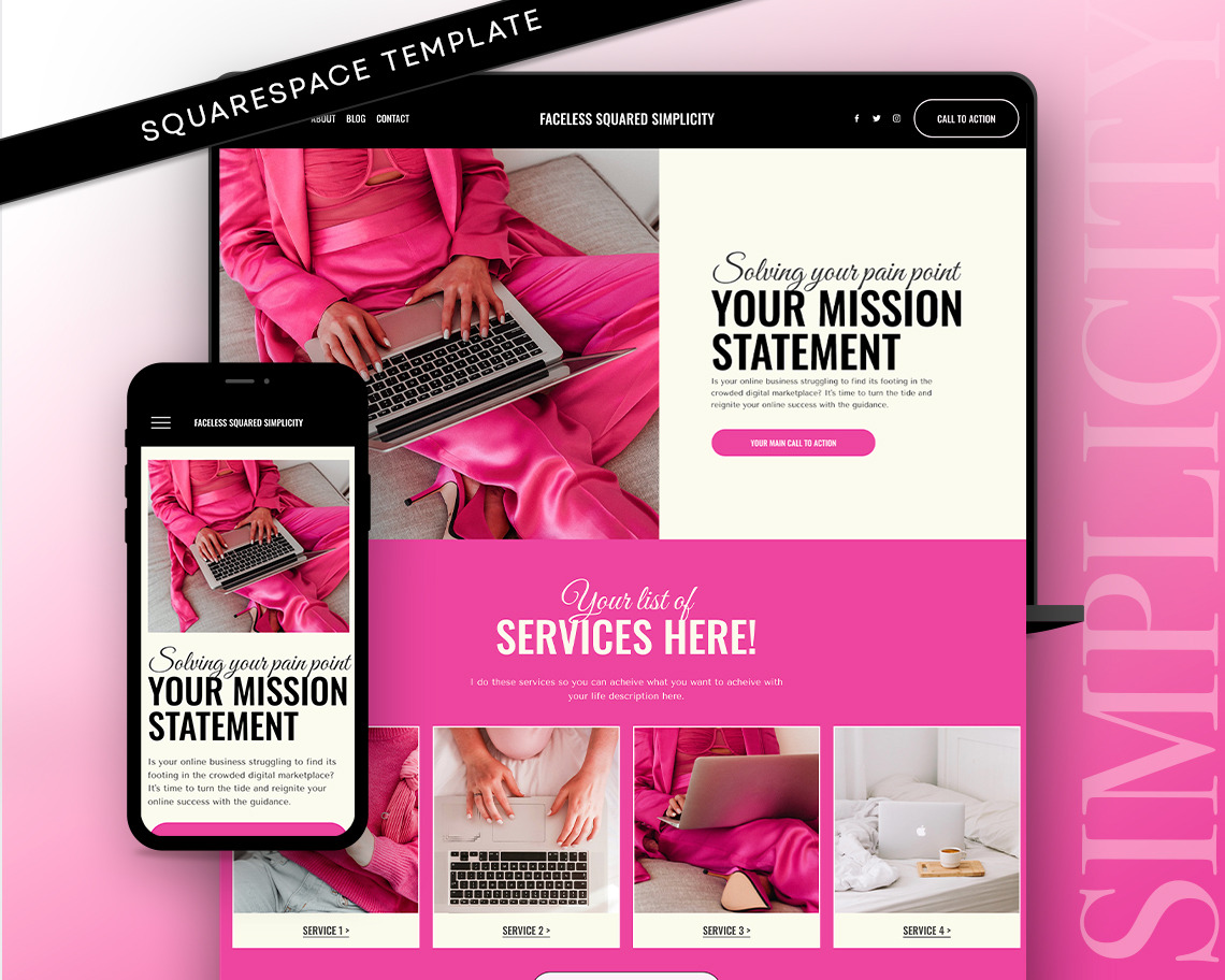 Pink Feminine Faceless Website Template