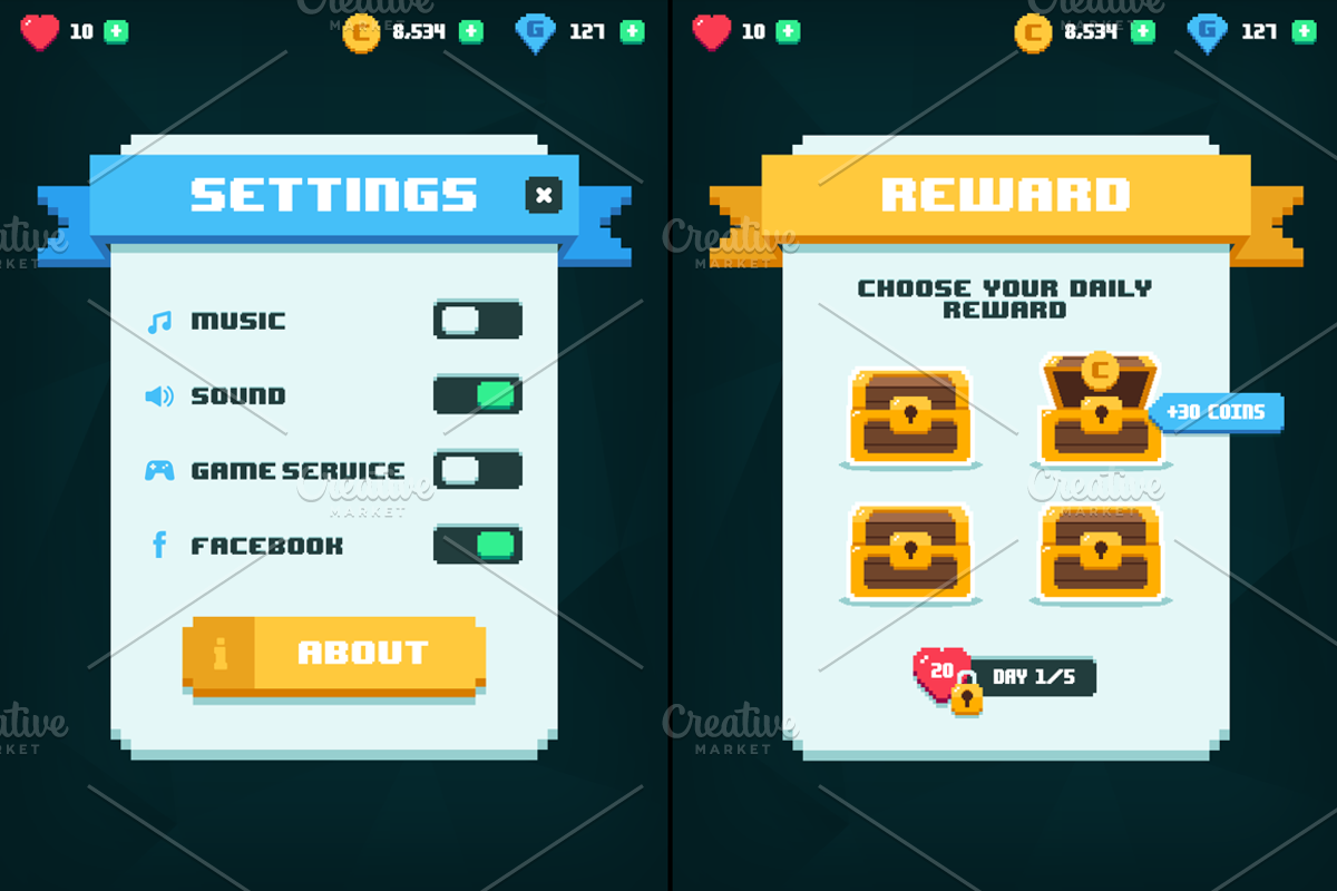 GUI for Low Poly Game, an Illustration by wowu