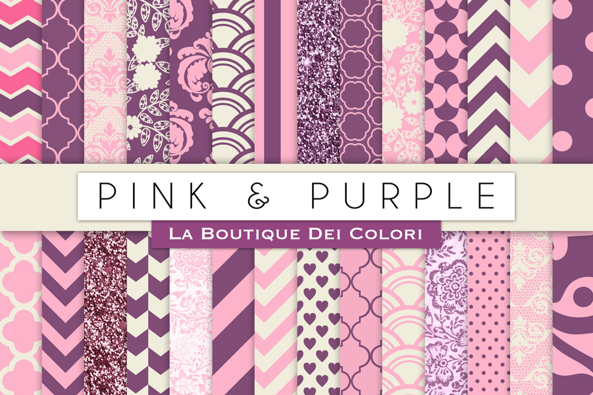 Pink & Purple Digtal Papers, a Pattern Graphic by La Boutique dei Colori