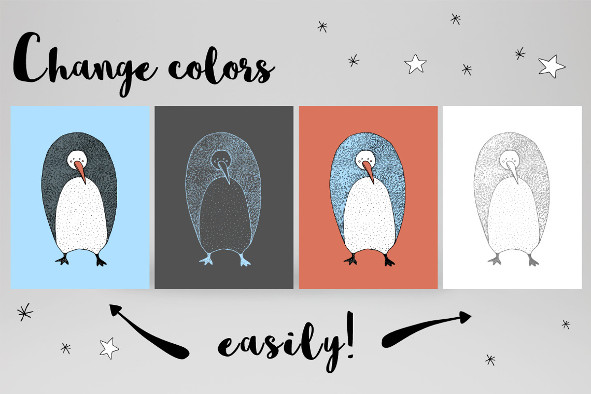 Penguin and Fish VECTOR set, an Animal Illustration by Bibela