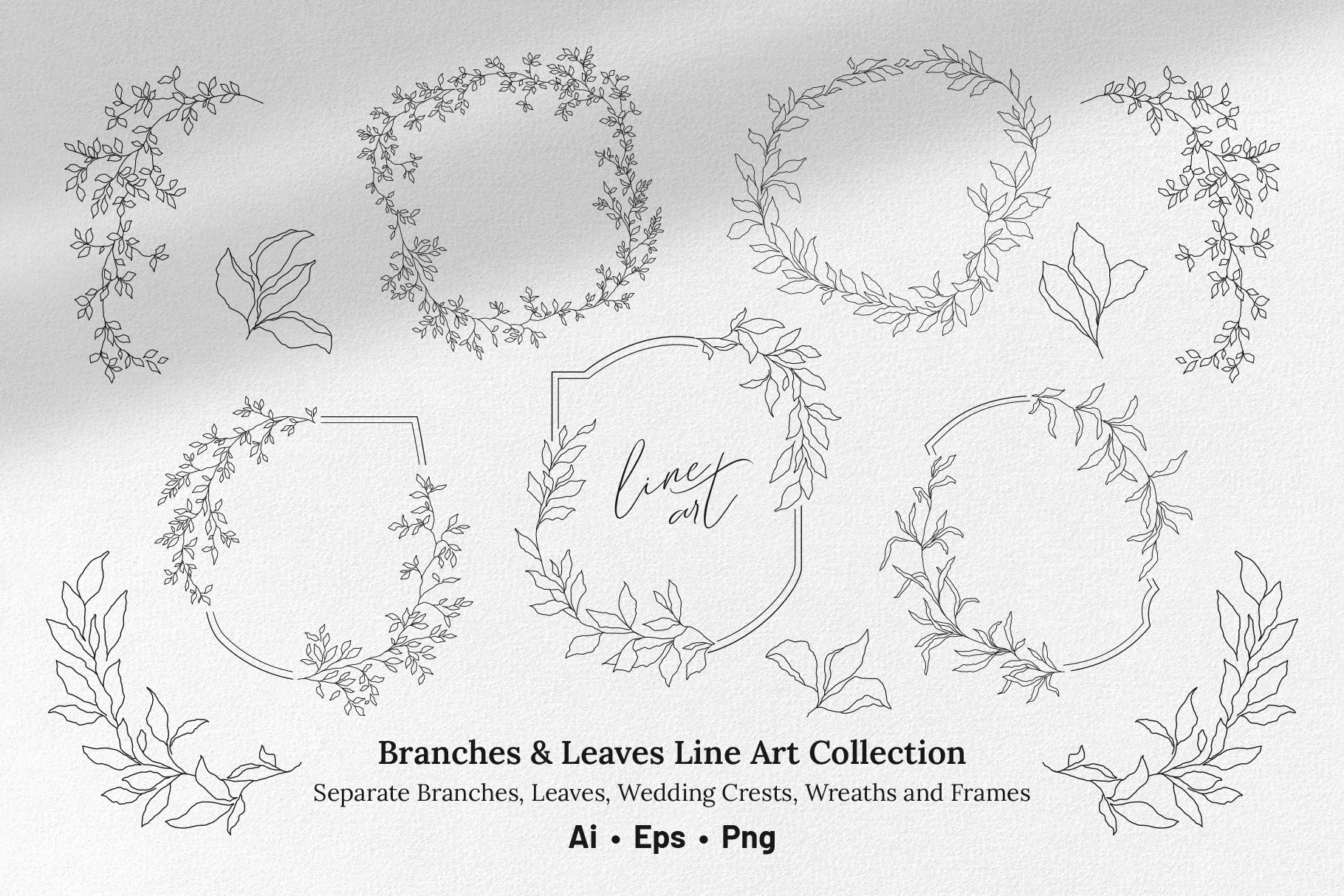 Leaves & Branches Line Art, an Illustration by GraphicsDish