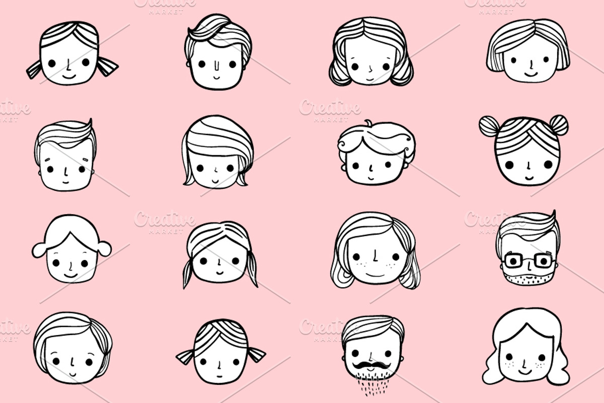 Cute Hand Drawn Faces Clip Art Set, an Education Illustration by ...