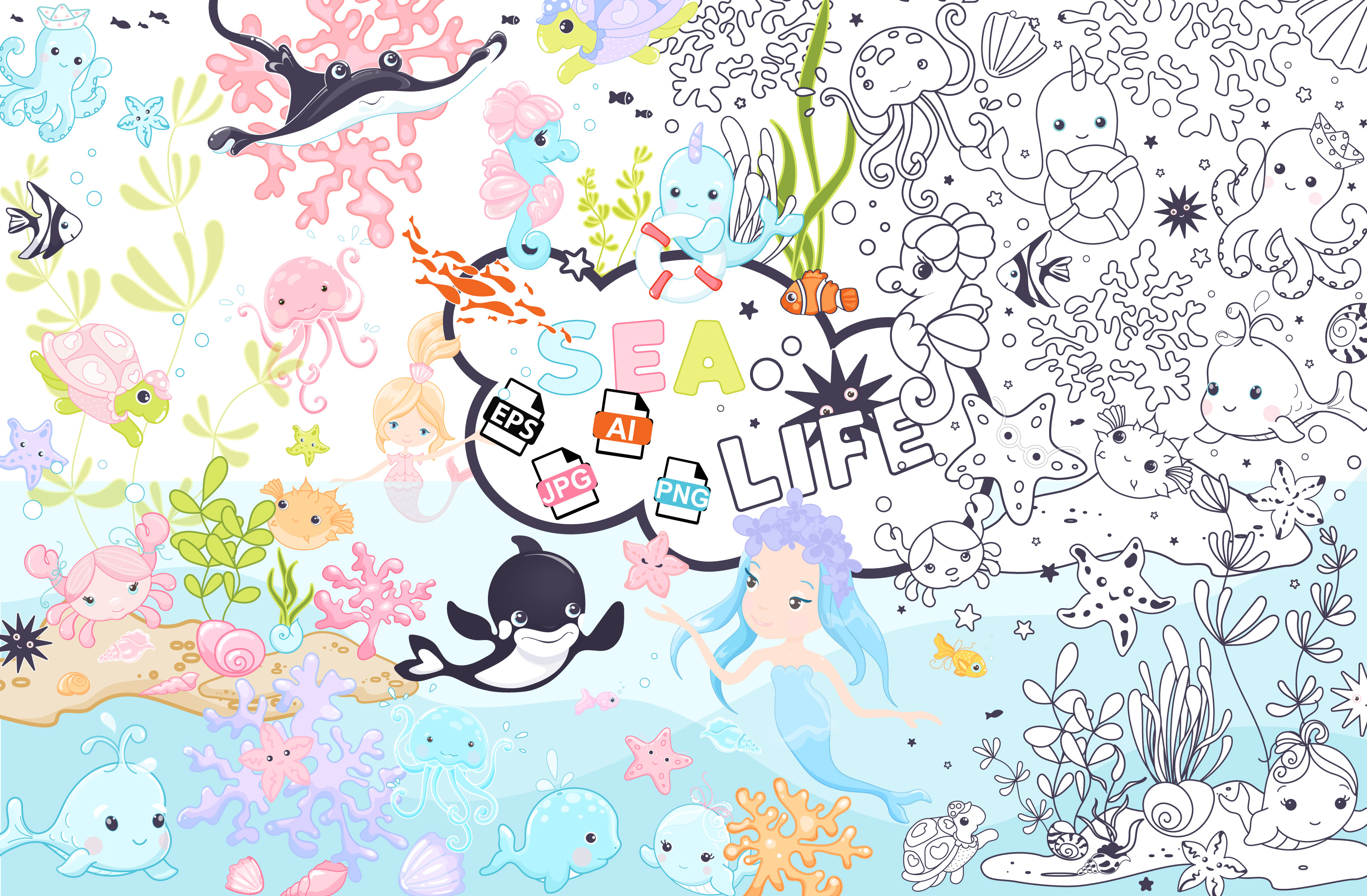 Mermaid Friends *Sea Life Vector set