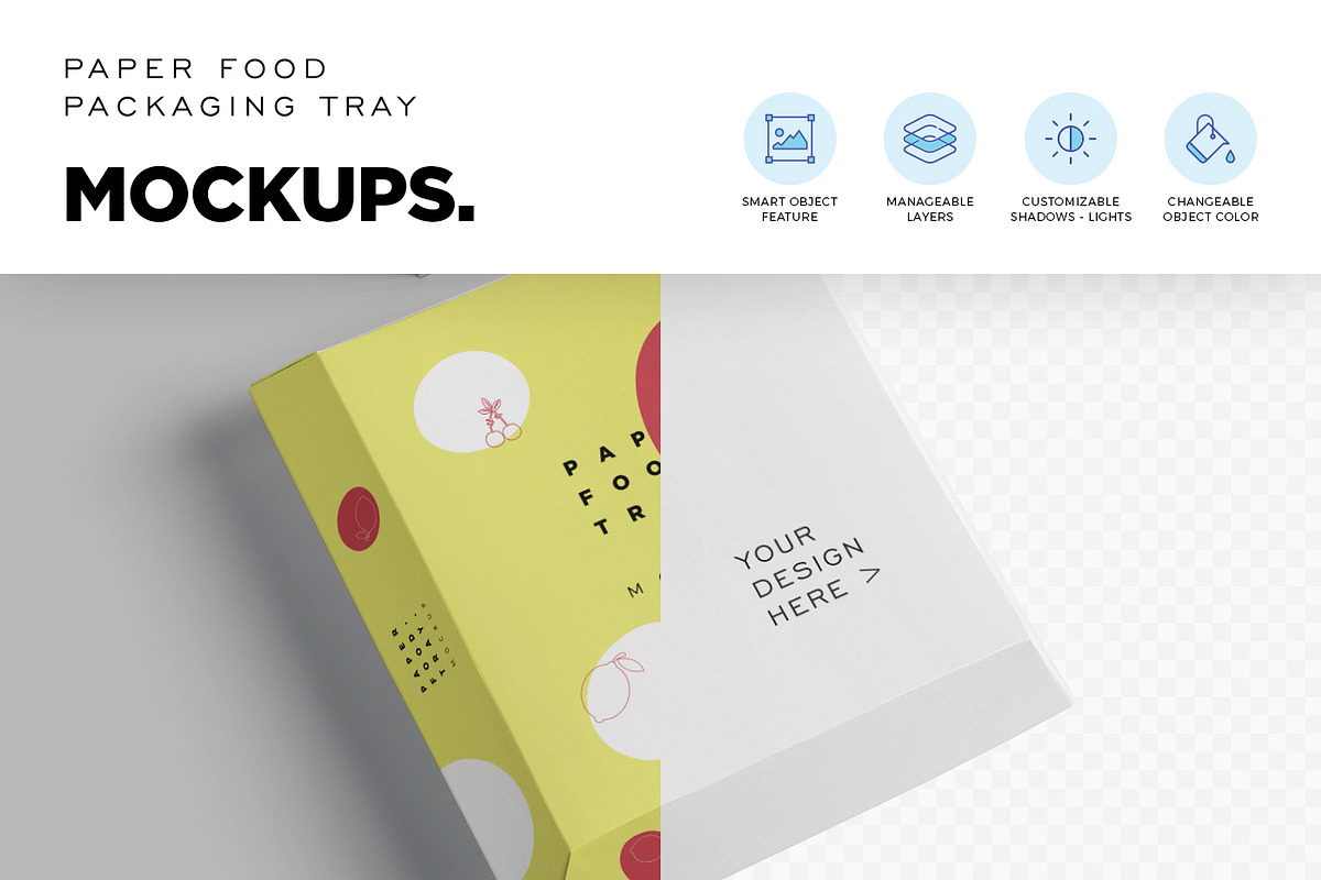 Paper Food Tray Mockups, a Cups & Container Mockup by DesignNeutrons