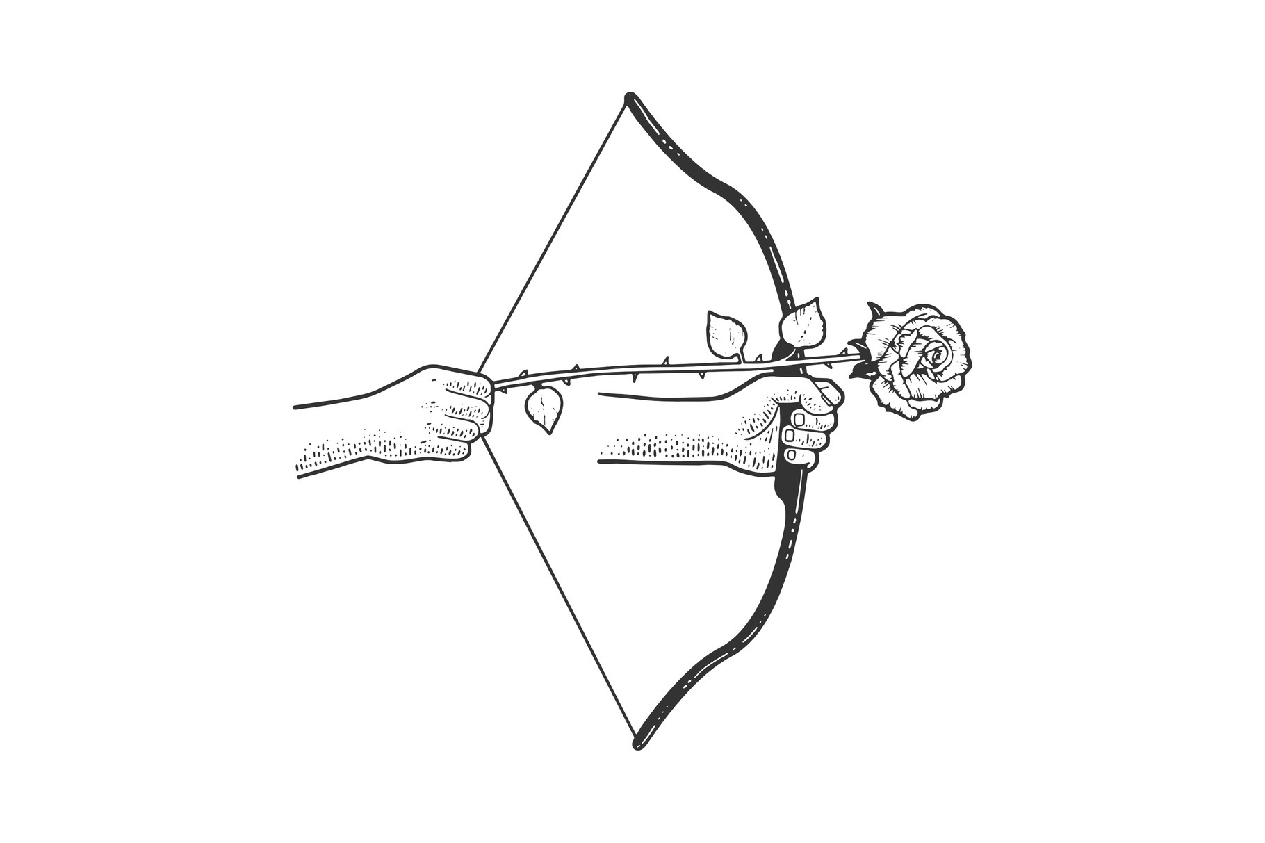 bow with rose flower arrow sketch, an Object Illustration by AlexArt