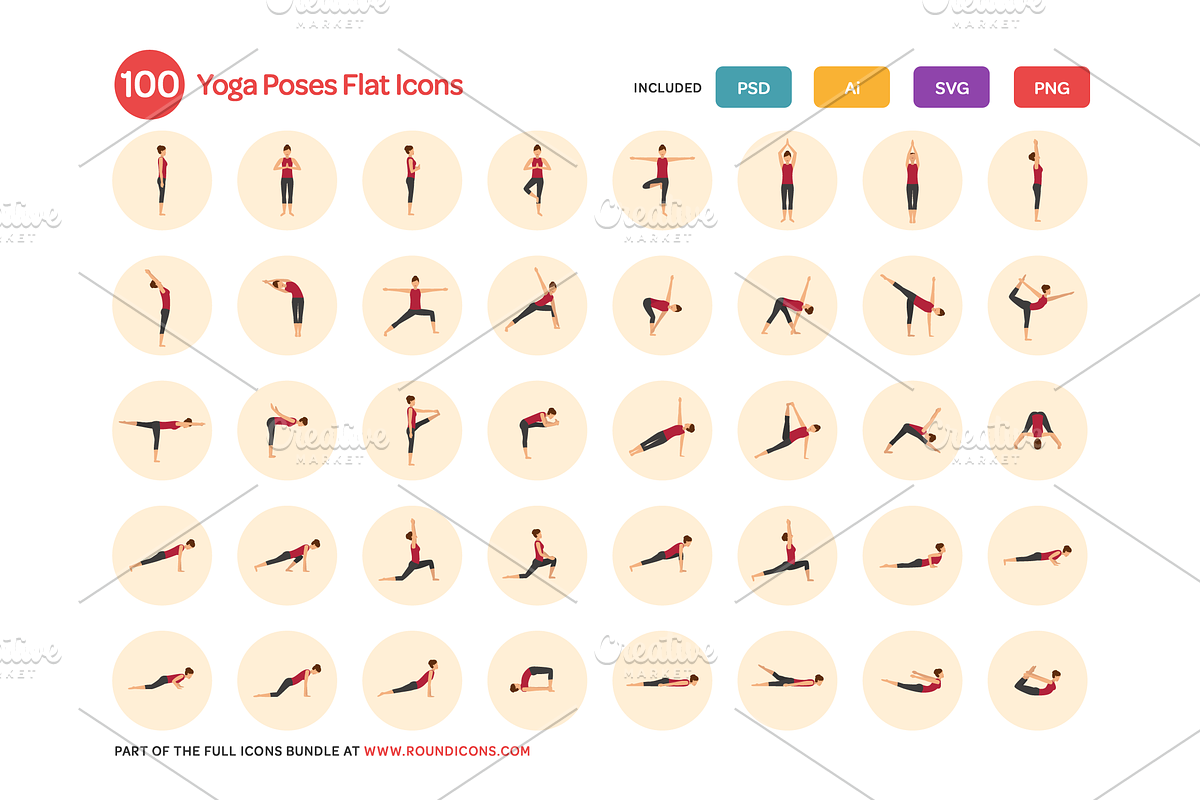 Yoga Poses Flat Icons Set, an Icon by Vectopus.com