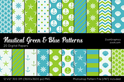 Nautical Green & Blue Digital Papers, a Pattern Graphic by ZoollGraphics