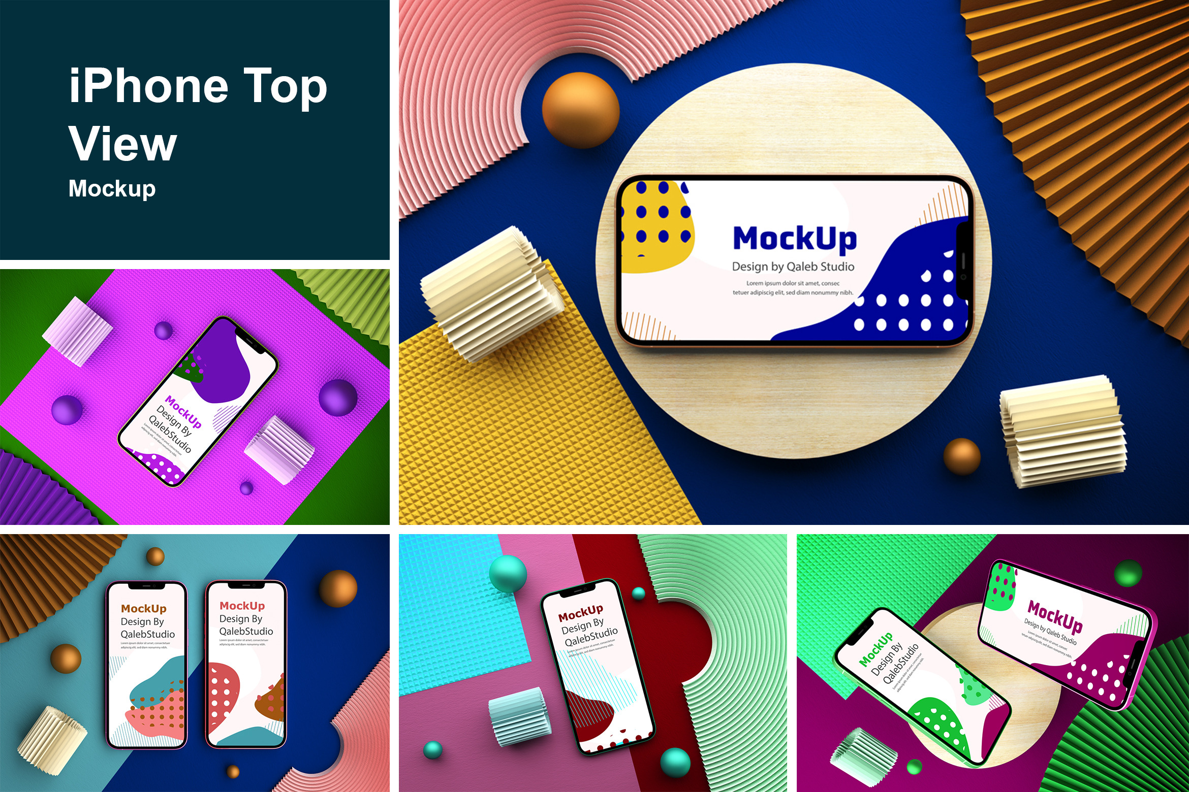 iPhone Top View Mockup, an iPhone Mockup by Qaleb Studio | Creative Market
