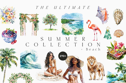 Summer holidays large vector set, a Decorative Illustration by Macrovector