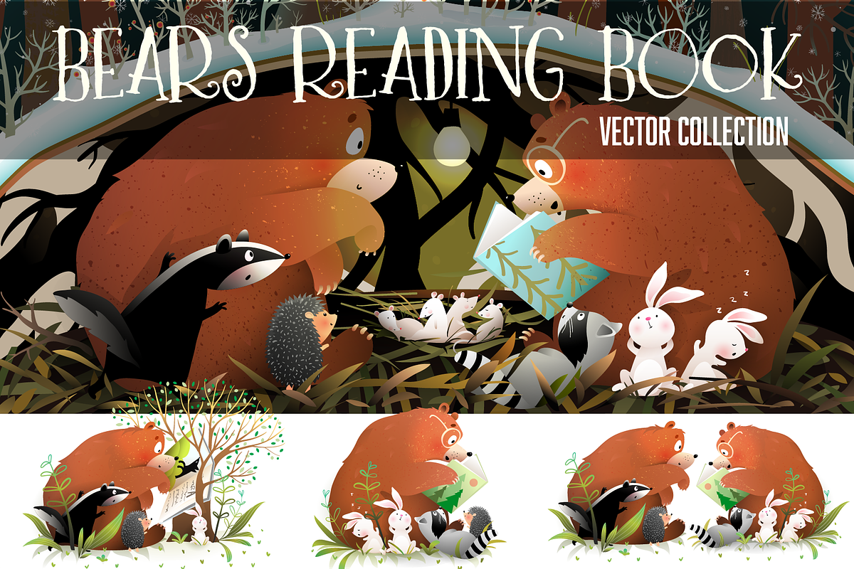Bears Reading Book to Bunny