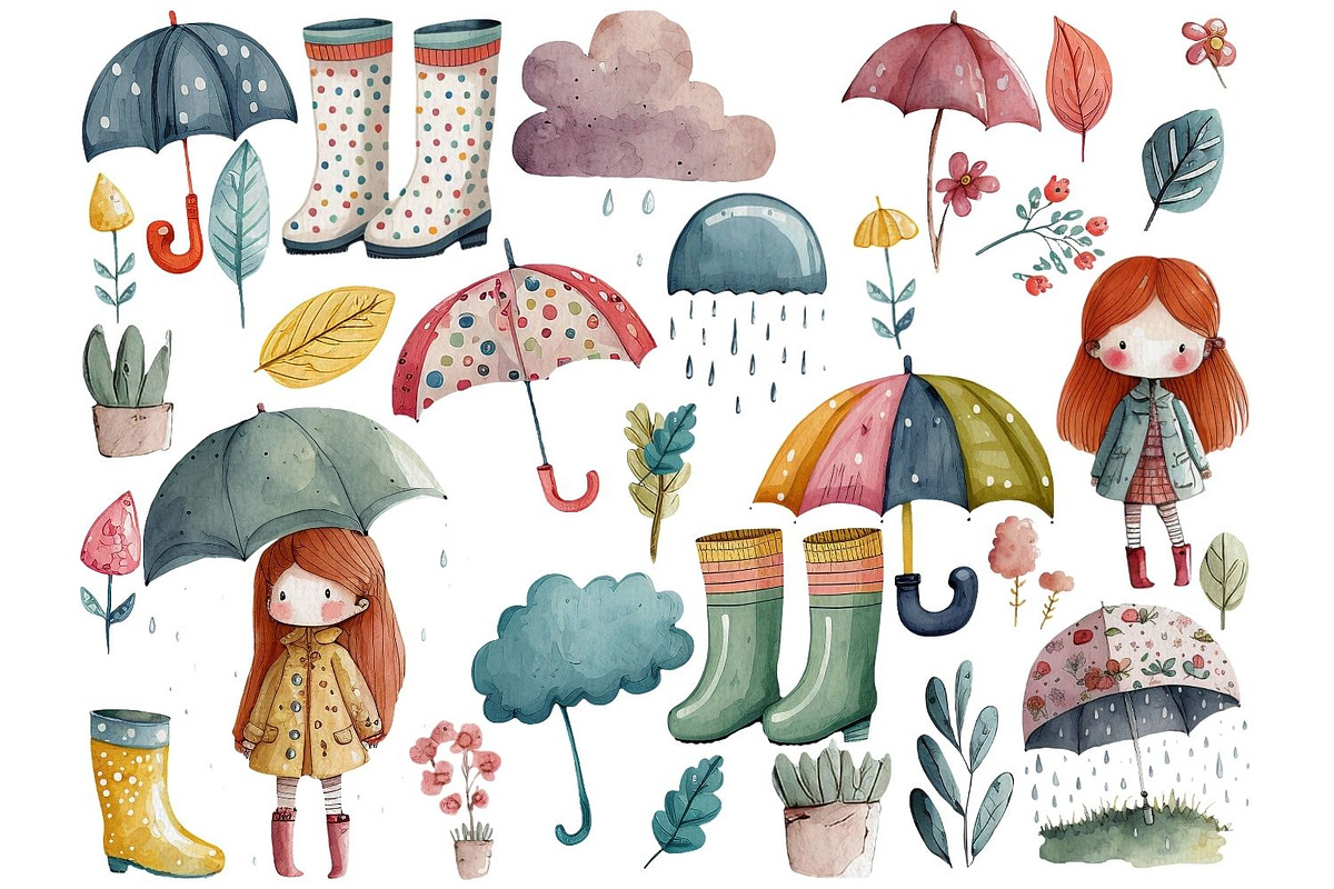 Rainy Day Spring Clipart Collection, a Graphic by JBArt Clipart