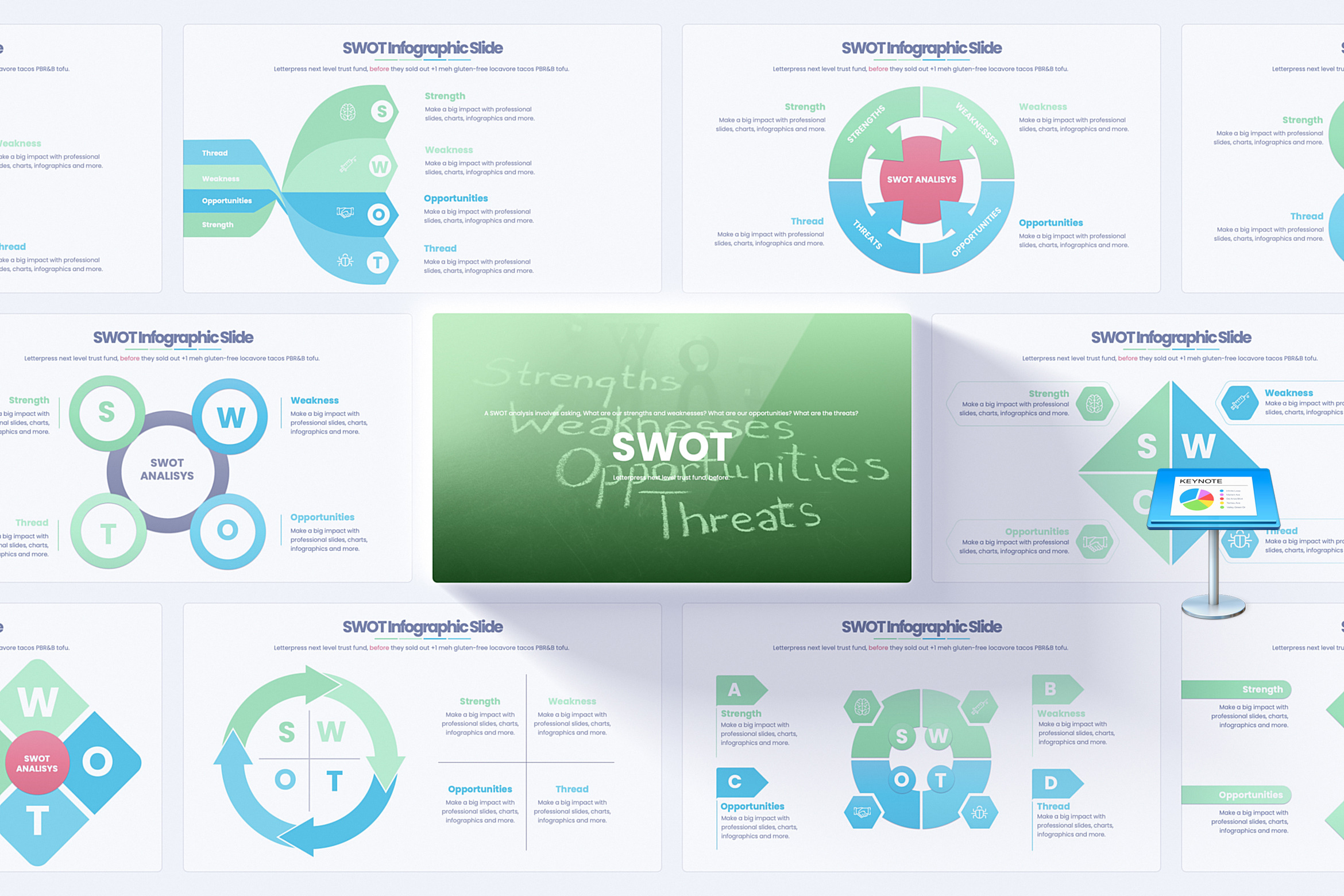 SWOT Keynote Infographics Slides, a Presentation Template by Pulsecolor