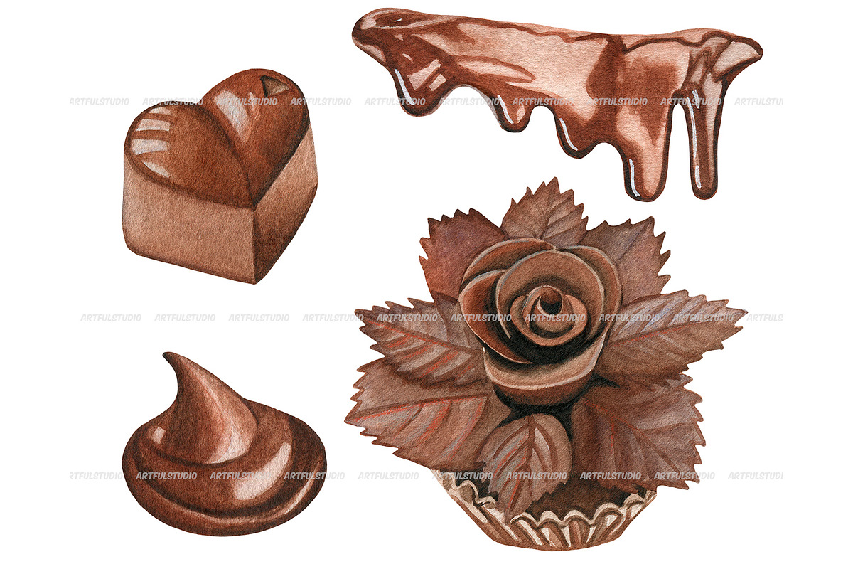 Watercolor chocolate clipart set, an Illustration by ArtfulStudio