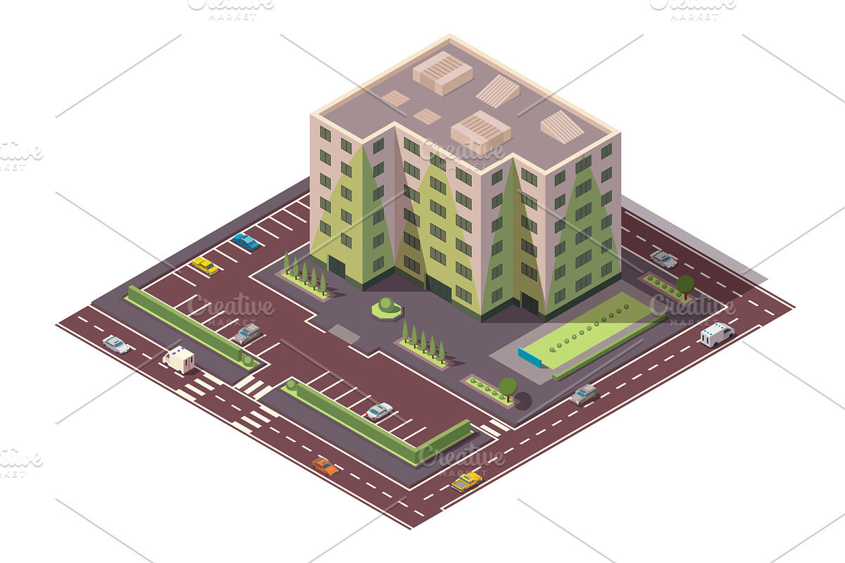 Vector isometric high rise building, a Work Illustration by the8monkey