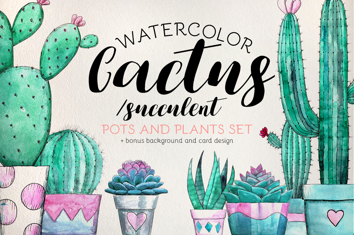 Watercolor Cactus and Succulent Set, a Decorative Illustration by Bibela