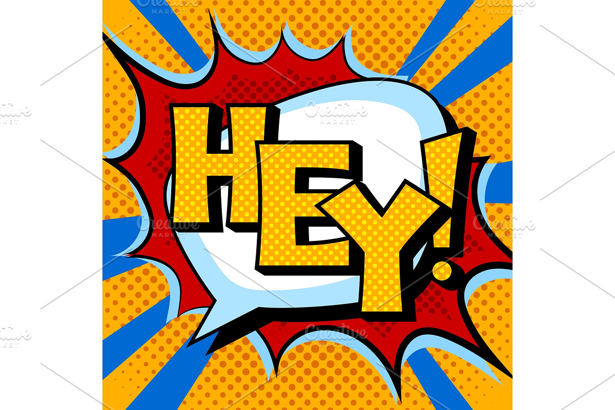 Hey word comic book pop art vector, a Decorative Illustration by AlexArt