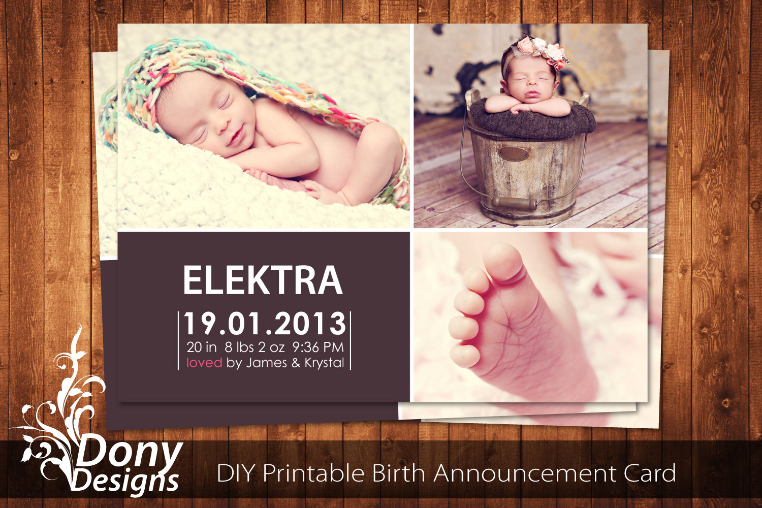 Newborn Baby Card Announcement, a Card Template by DonyDesigns