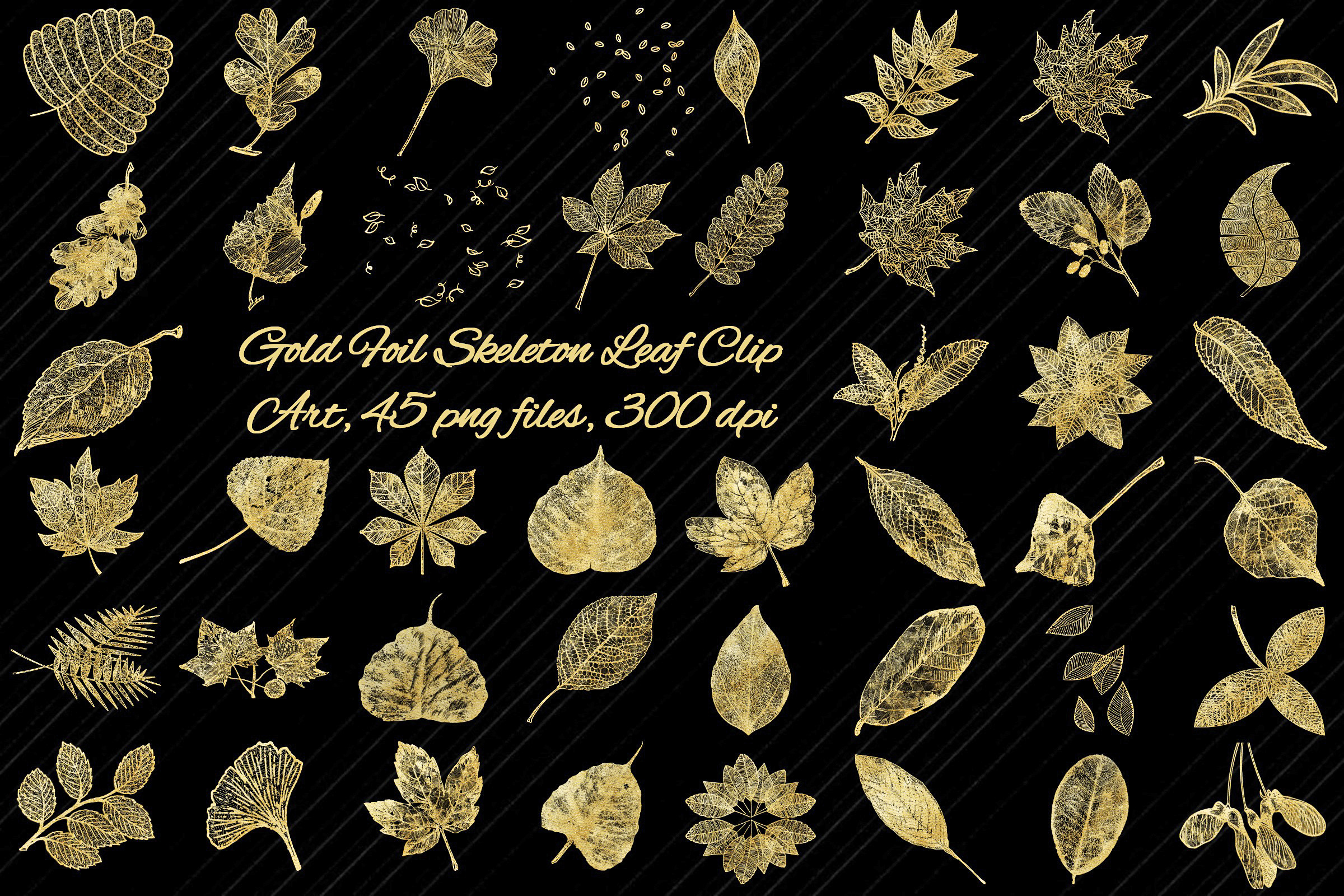 Gold Foil Skeleton Leaf Clip Art, an Illustration by ...