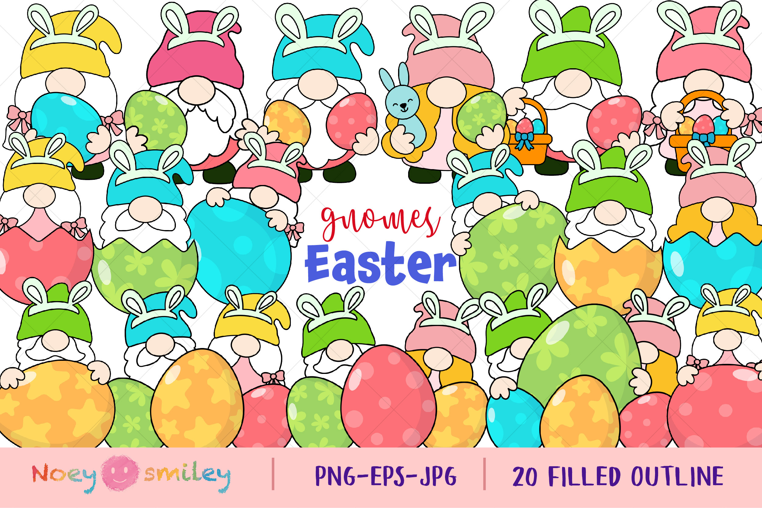 Gnomes Easter Filled Clipart, Egg, a Decorative Illustration by Noey smiley