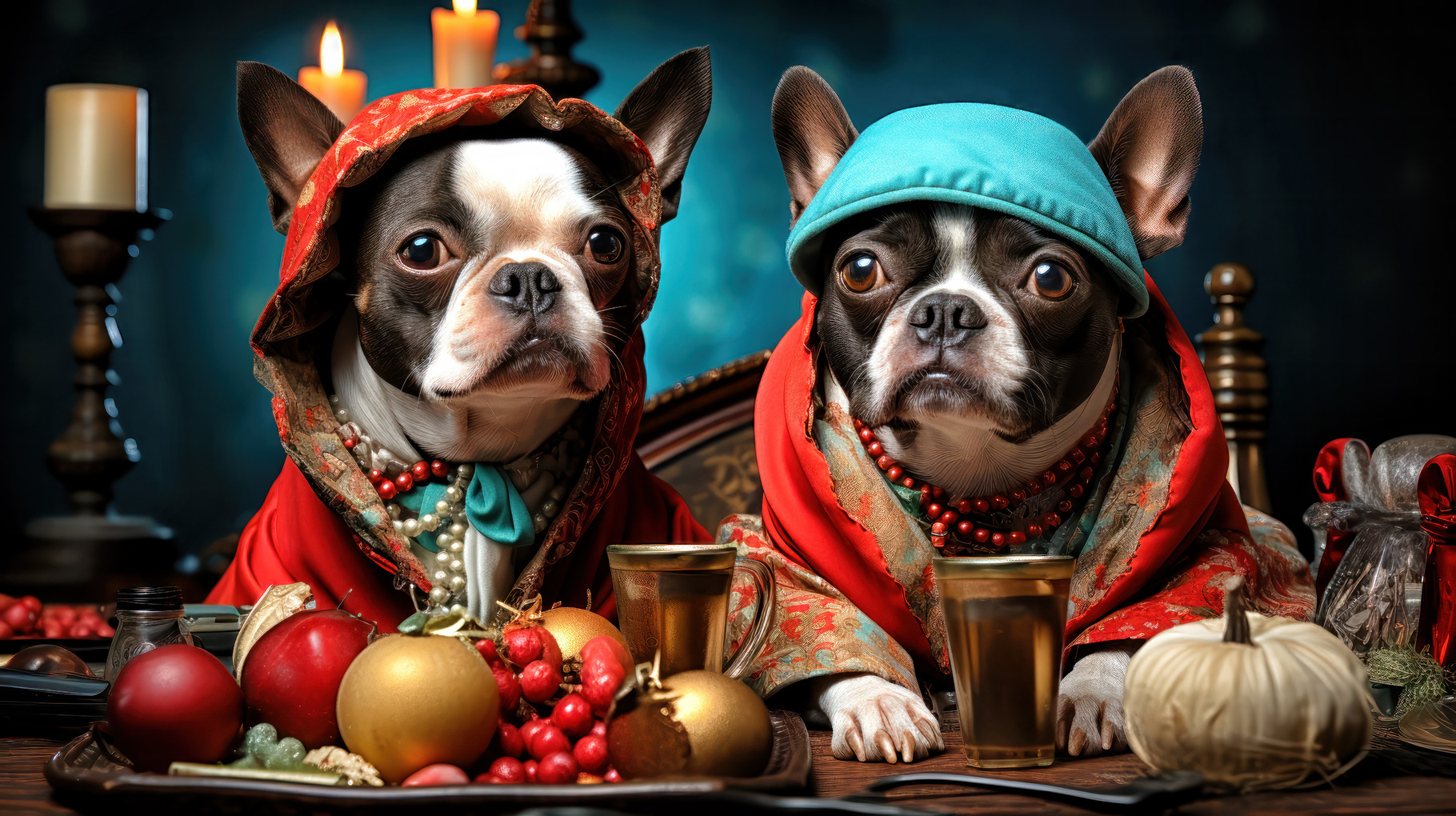 Boston Terriers in elegant attire fo, an Animal Photo by Perpis