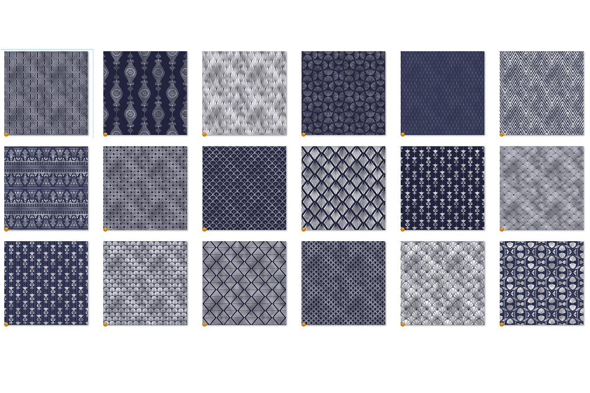 Navy & Silver Art Deco Digital Paper, a Pattern Graphic by Digital Curio