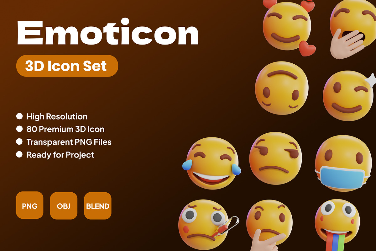 Emoticon 3D Icon Set, an Object 3D Model by Permadi Creative | Creative ...