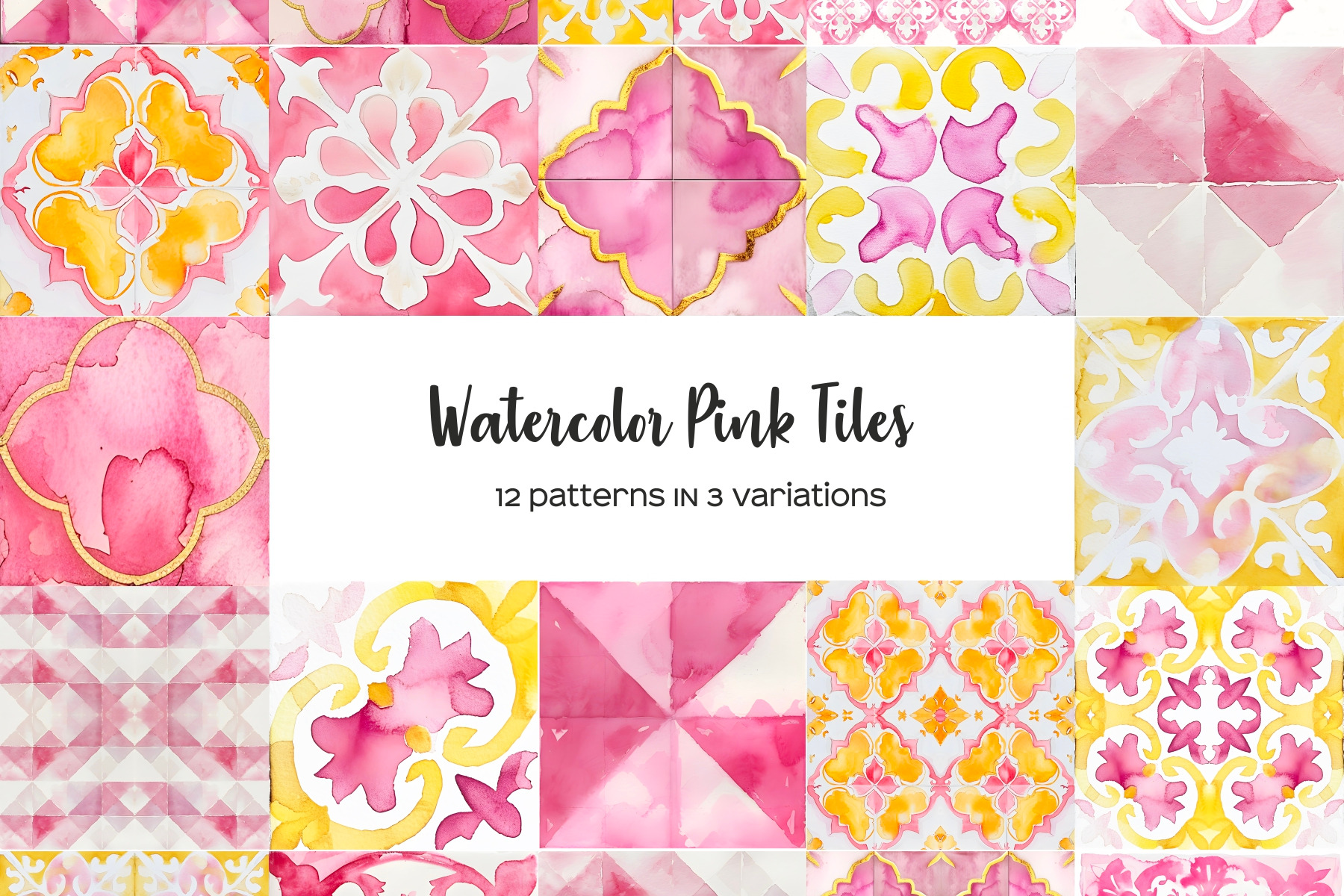 Watercolor 36 pink tiles clipart, a Texture Illustration by Art and Funny