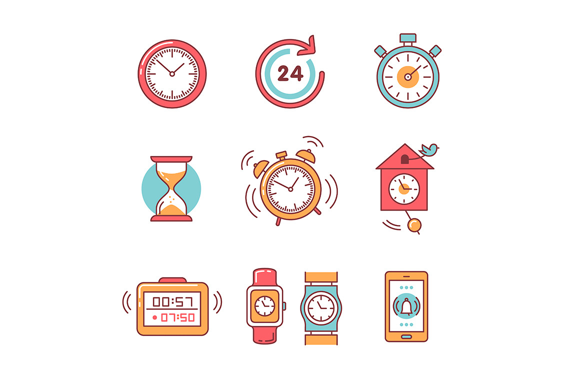 Types of alarms clocks and watches, a Work Illustration by Iconicbestiary