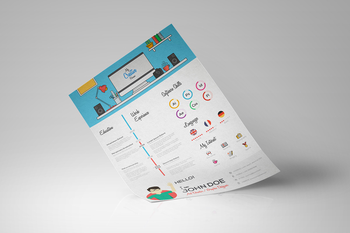 Flat Resume with Infographics, a Work Illustration by Creative Graphics